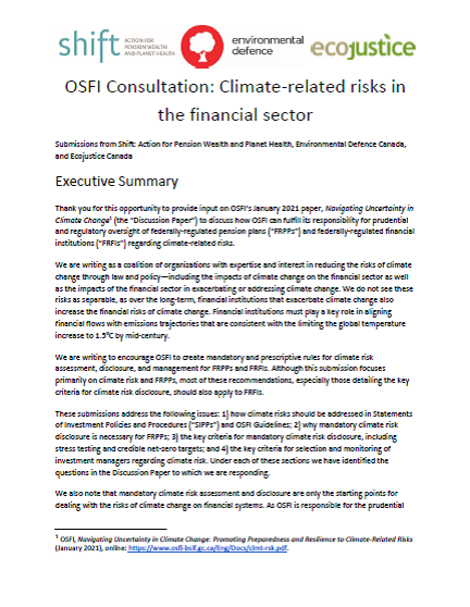 OSFI Consultation: Climate-related risks in the financial sector ...