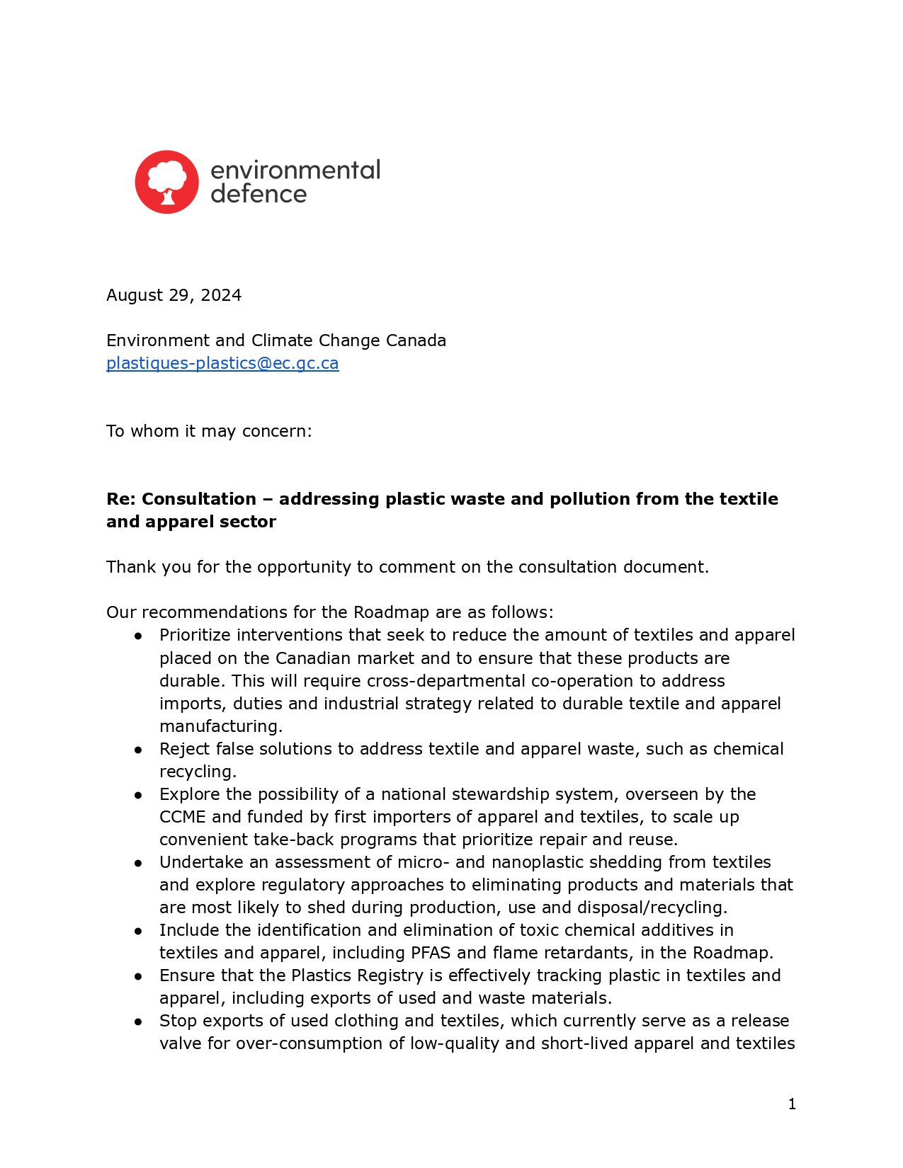 Comments on Consultation Regarding Addressing Plastic Waste and ...