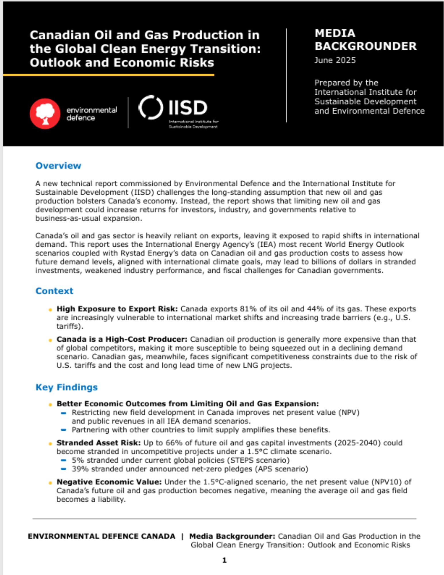 Canadian Oil and Gas Production in the Global Clean Energy Transition ...